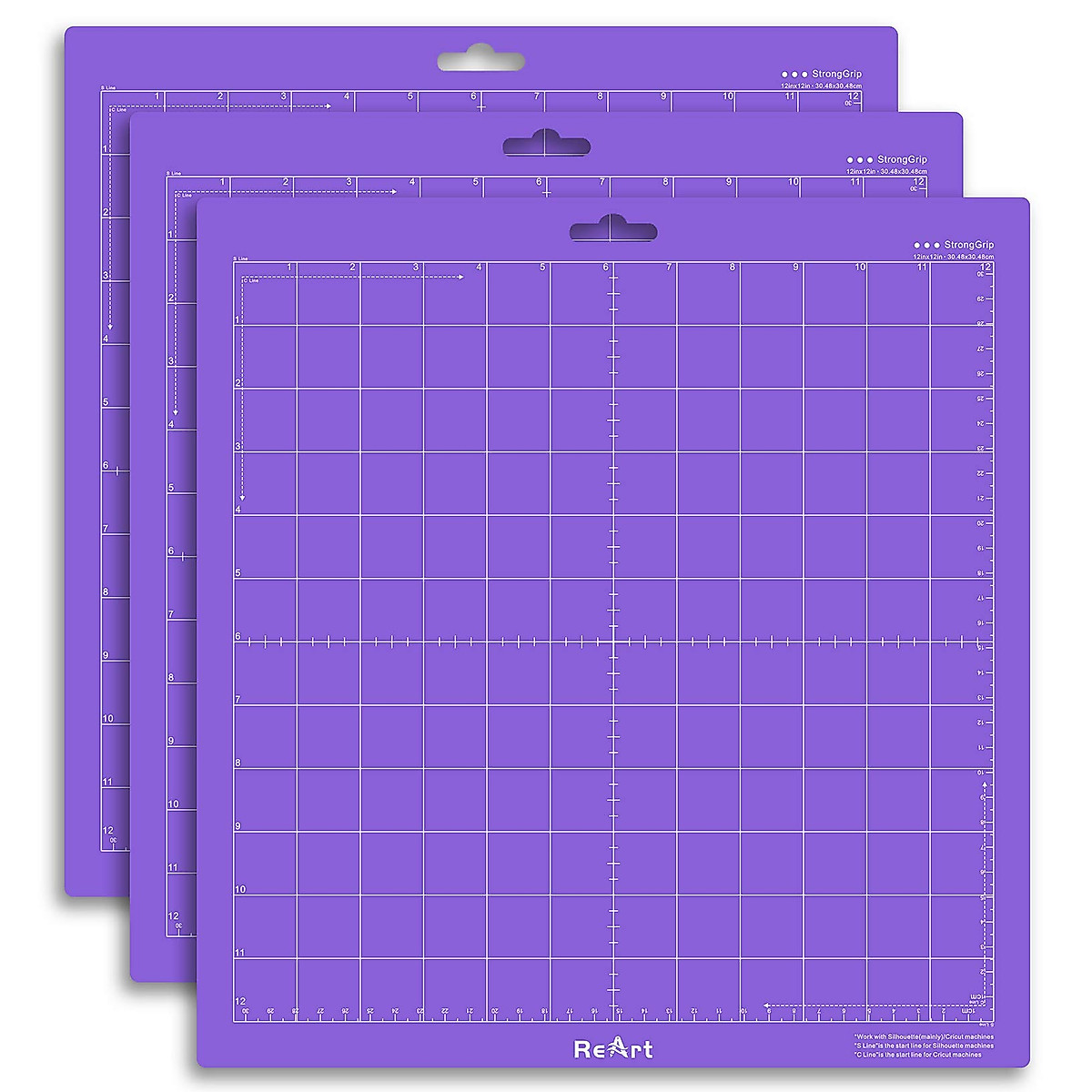 ReArt Cutting Mat for Silhouette Cameo 3 Packs 12” x 12” - Strong Grip Adhesive Cutting Mat Replacement Set Mats Vinyl Craft