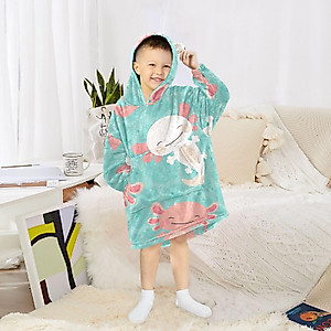 Joisal Kawaii Axolotl Pattern Boys Wearable Blanket Flannel Blanket Sweater with Pocket, Cozy Hoodie Blanket