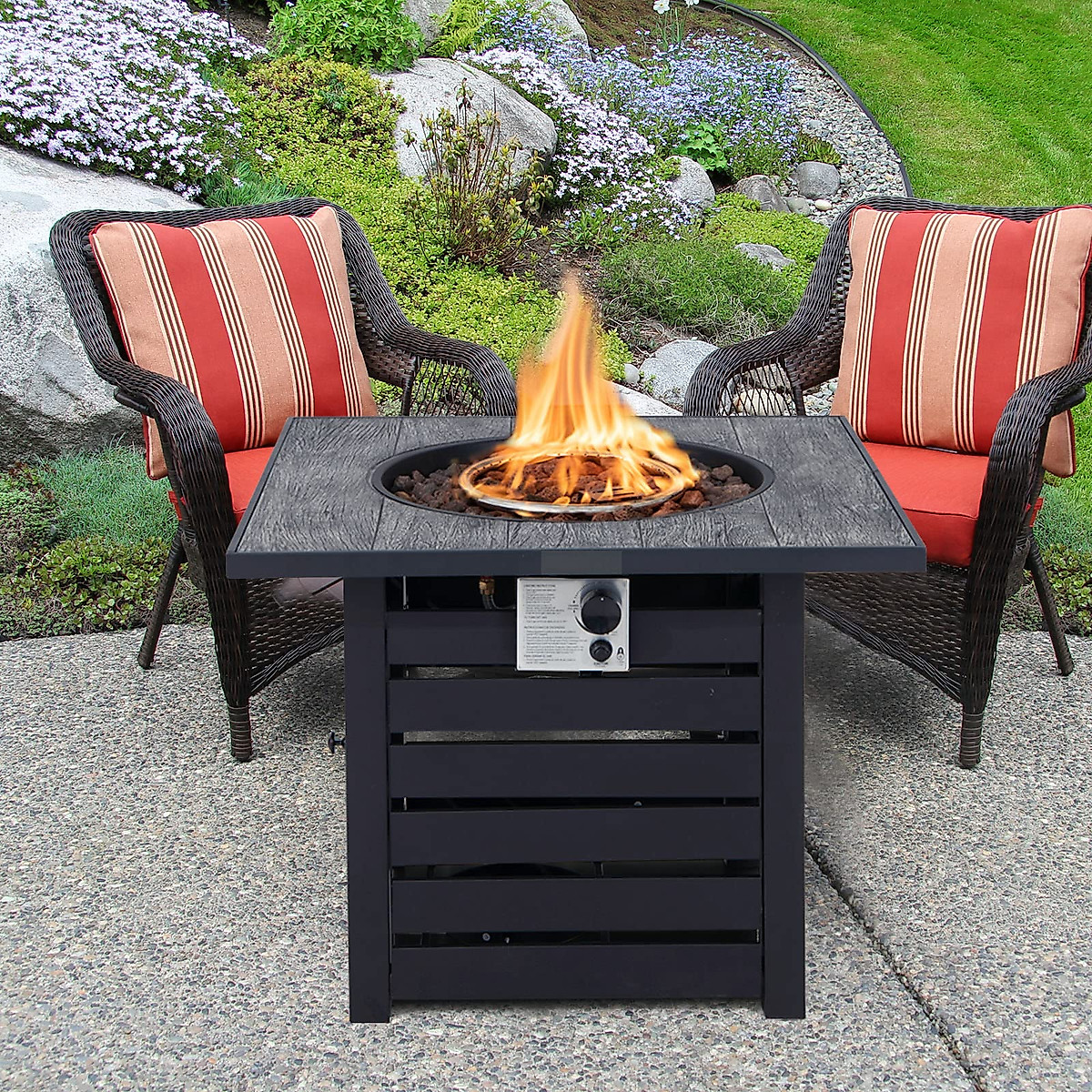 Happygrill 50,000 BTU Fire Pit Table Outdoor Auto-Ignition Propane Firepit Table, 32” Square Firepit with Waterproof Cover Lava Rocks for Patio Backyard Balcony