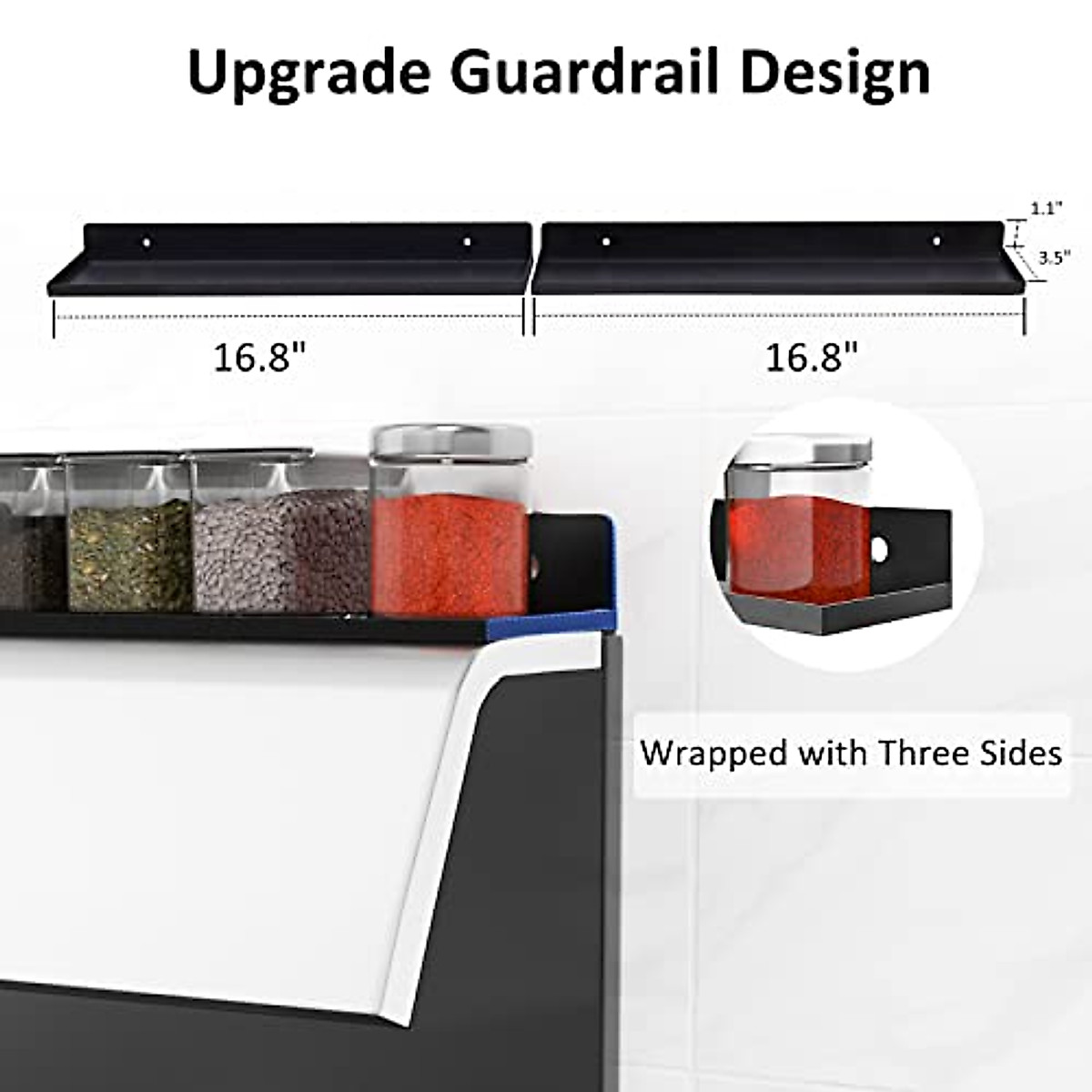 Stove Top Shelf,Spice Rack Over the Stove Top Shelf,Stainless Steel Spice Rack with Adhesive Tapes,Kitchen Storage Organization fit Standard 30 IN Stove Width, Over Stove Spice Rack Organizer-Black