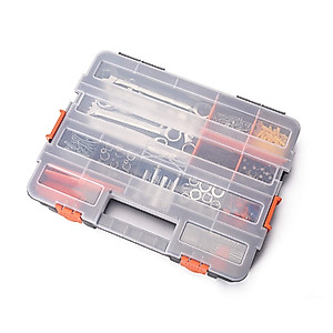 Makitoyo Tool Box Organizers, Interlocking Black Small Parts Organizer for Fasteners, Parts and Crafts w/Removable Dividers, 2 Pieces Pack, Black & Orange,15”L×11.6”W×2.6”H