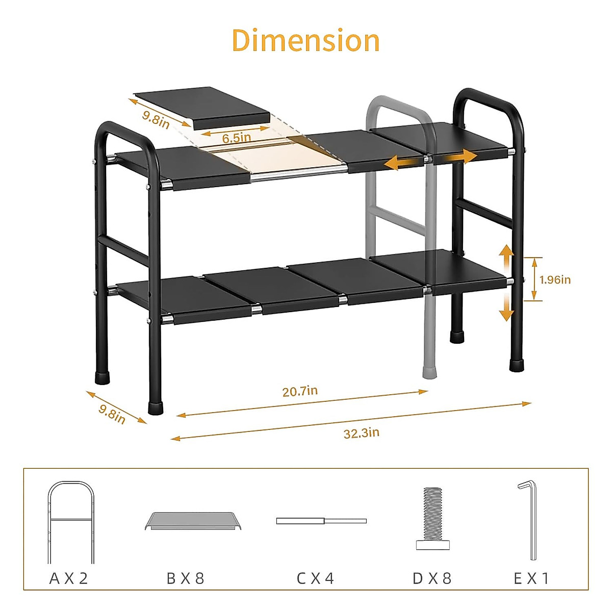 Zendar Under Sink Organizers and storage, 2 tier expandable cabinet bathroom shelf storage with 8 removable panels for kitchen bathroom, easy to install, black (black)