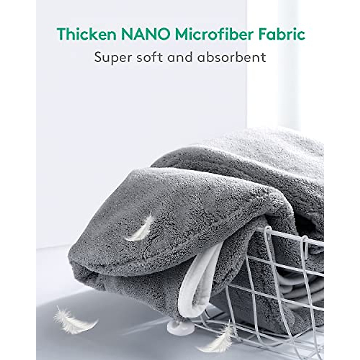 Microfiber Hair Towels Wrap for Women, 2 Pack Thick Hair Drying Towels with Button, Fast Drying Hair Turbans for Wet Hair, Long, Curly Hair, Super Soft Hair Wrap Towels for Women Anti Frizz (Grey)