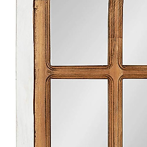 Kate and Laurel Boldmere Traditional Wood Windowpane Arch Wall Mirror, 22" x 38", White and Brown, Farmhouse Inspired Home Decor
