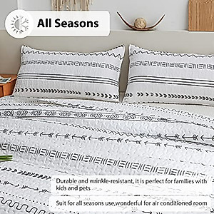 LUCKYBULL White Quilt Set Boho Bedspread King XL Size (104x96 in), 3 Pieces Bohemian Striped Reversible Lightweight Coverlet Quilt Set for All Season