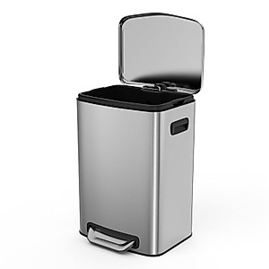 Ufurpie Rectangular 13 Gallon Trash Can with Foot Pedal, Kitchen Stainless Steel Thickened Trash Can with Soft Close Lid, 50L Large Garbage Can Perfect for Bedroom, Living Room, Bathroom, Office