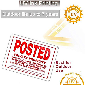 Posted No Trespassing Signs Private Property Mate No Hunting Sign 10x14 Inch Rust Free Aluminum,UV Ink Printing,Indoor or Outdoor Use(4 Pack)