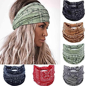 Olbye Headbands for Women Wide Boho Headband Knotted Turban Head Bands Elastic Non Slip Hairbands Floral African Head Wraps Workout Yoga Sweatbands Cotton Head Scarfs Bohemian Hair Accessories for