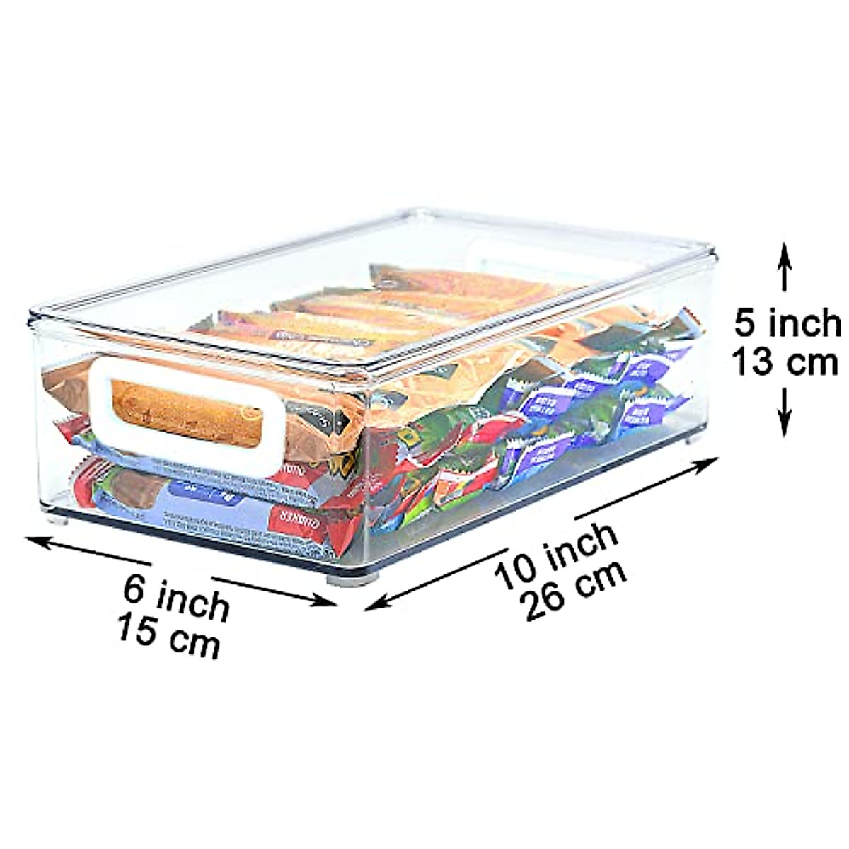 Youngever 2 Pack Stackable Plastic Storage Organizer Container Bins with Lids, Stackable Storage Bins with Handler for Refrigerator, Pantry (10" x 6" x 3")