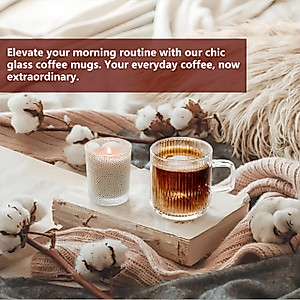 underbartliv Coffee Mugs Set of 6,12 OZ Glass Coffee Mugs with Handles,Glass Coffee Cups for Hot/Cold,Clear Coffee mug for Latte, Cappuccino