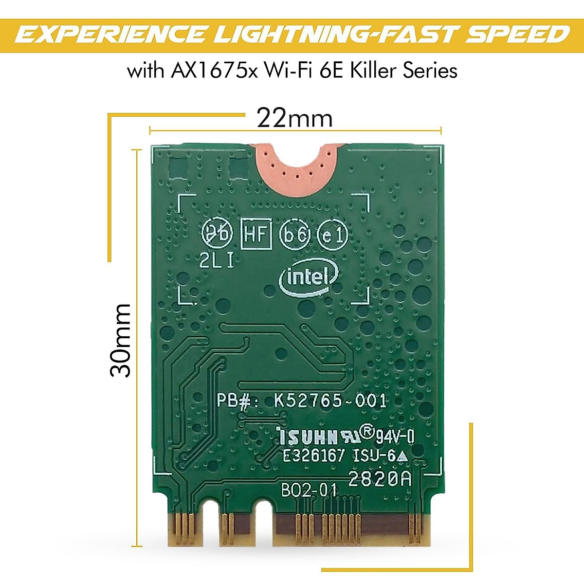 HighZer0 Electronics AX1675x Killer Series Upgraded WiFi 6E Adapter | Gaming WiFi Adapter | M.2 Wifi Card | 2.4 Gbps WiFi for PC | Supports Bluetooth 5.3 & Intel, AMD with Windows 10+, Linux (AX1675x)