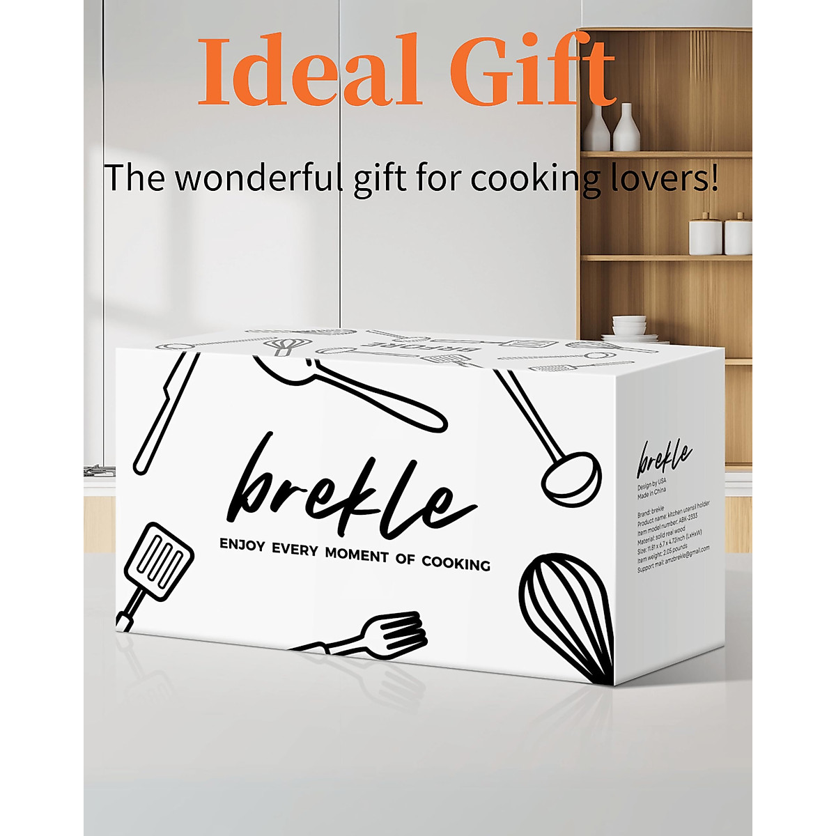 brekle White Kitchen Utensil Holder Rustic Large Wooden Utensil Organizer Cooking Tools Storage