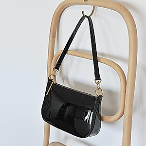 HOXIS Glossy Faux Patent Leather Women Shoulder Bag Shiny Clutch Crossbody Bag 90s Purse (Black)