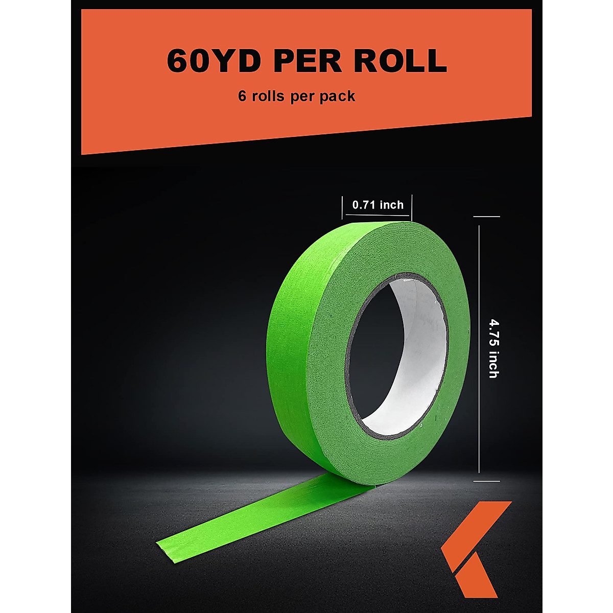 KREFINISH Painters Tape for Car Paint Green No Residue Automotive Masking Tape for Automotive Paint - Heat Resistant for Paint Booth, 0.7 Inches x 60 Yards, 6 Rolls