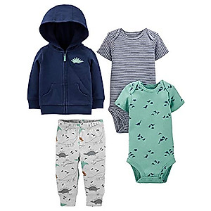 Simple Joys by Carter's Boys' 4-Piece Jacket, Pant, and Bodysuit Set, Navy Dino, 18 Months