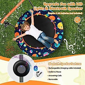 Goplus 36" Mini Trampoline for Kids, Toddler Trampoline with LED Lights, Bluetooth Speaker, Removable Handle, Safe Padded Cover, Indoor Outdoor Small Rebounder for Child Boys Girls (Navy, Space)