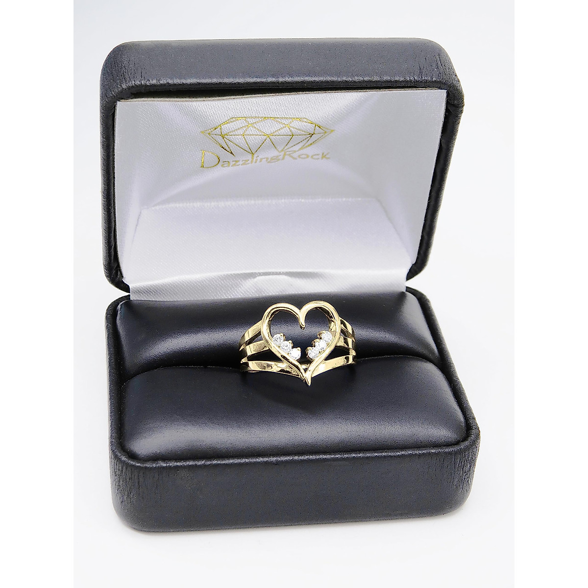 Dazzlingrock Collection 0.18 Carat (ctw) 18K Round White Diamond Cocktail Heart Right Hand Ring, Yellow Gold, Size 5