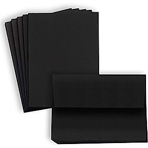 Hamilco Card Stock Blank Cards and Envelopes - Flat 5x7 Black Cardstock Paper 50 Pack