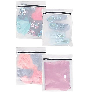 mDesign Large Laundry Mesh Wash Bag - Fine Weave Fabric, Zipper Closure, Washing Machine and Dryer Safe, Protect Lingerie, Delicates, Underwear, Bras, Leggings - Great Travel Bag - 4 Pack - White