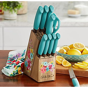 Generic Pioneer2 Woman Teal 11-Piece Stainless Steel Knife Block Set, Large