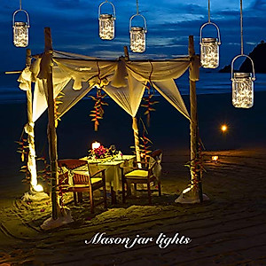 6 Pack Solar Mason Jar Lights With 6 Handle/2 Fairy Sticker, 30 LED Solar Mason Jar Lids Fairy Lights Outdoor For Party Patio Garden Decor Solar Fairy Lanterns Table Lights Warm White(No Jars)