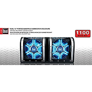 Dual Electronics BP1204 High Performance 12 inch Car Audio Subwoofer in a Tuned Bandpass Enclosure with Blue illumiNITE LED illumination and Plexiglass Viewing Windows and 1,100 Watts of Peak Power