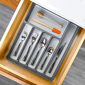madesmart Classic Large Silverware Tray - Cool Grey | CLASSIC COLLECTION | 6-Compartments | Soft-Grip Lining and Non-Slip Feetand Non-slip Rubber Feet | BPA-Free