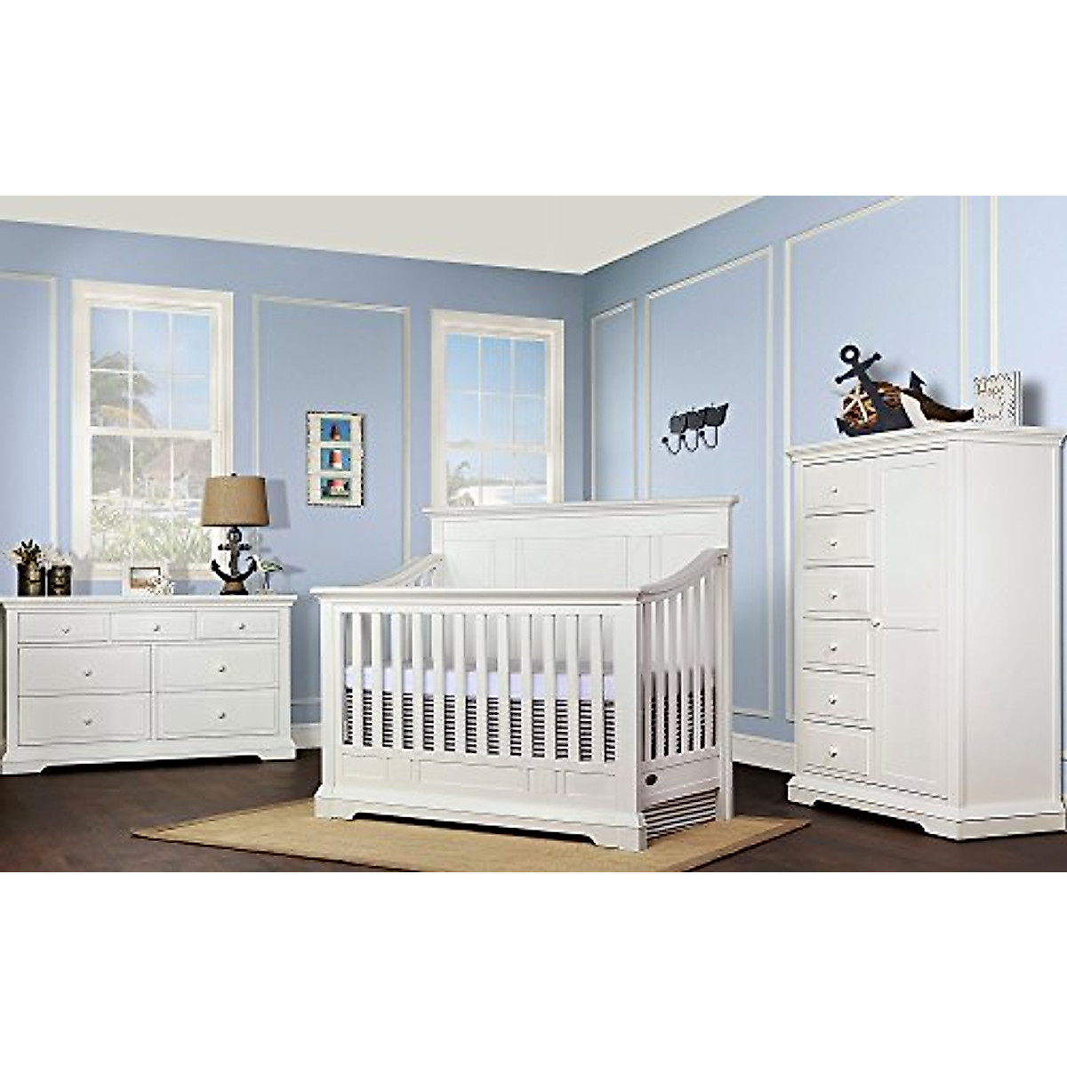 Evolur Parker 5 in 1 Convertible Crib, Winter White