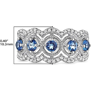 Lexi and Rose 925 Sterling Silver London Blue Topaz & Lab Created White Sapphire Band Ring - Size 9