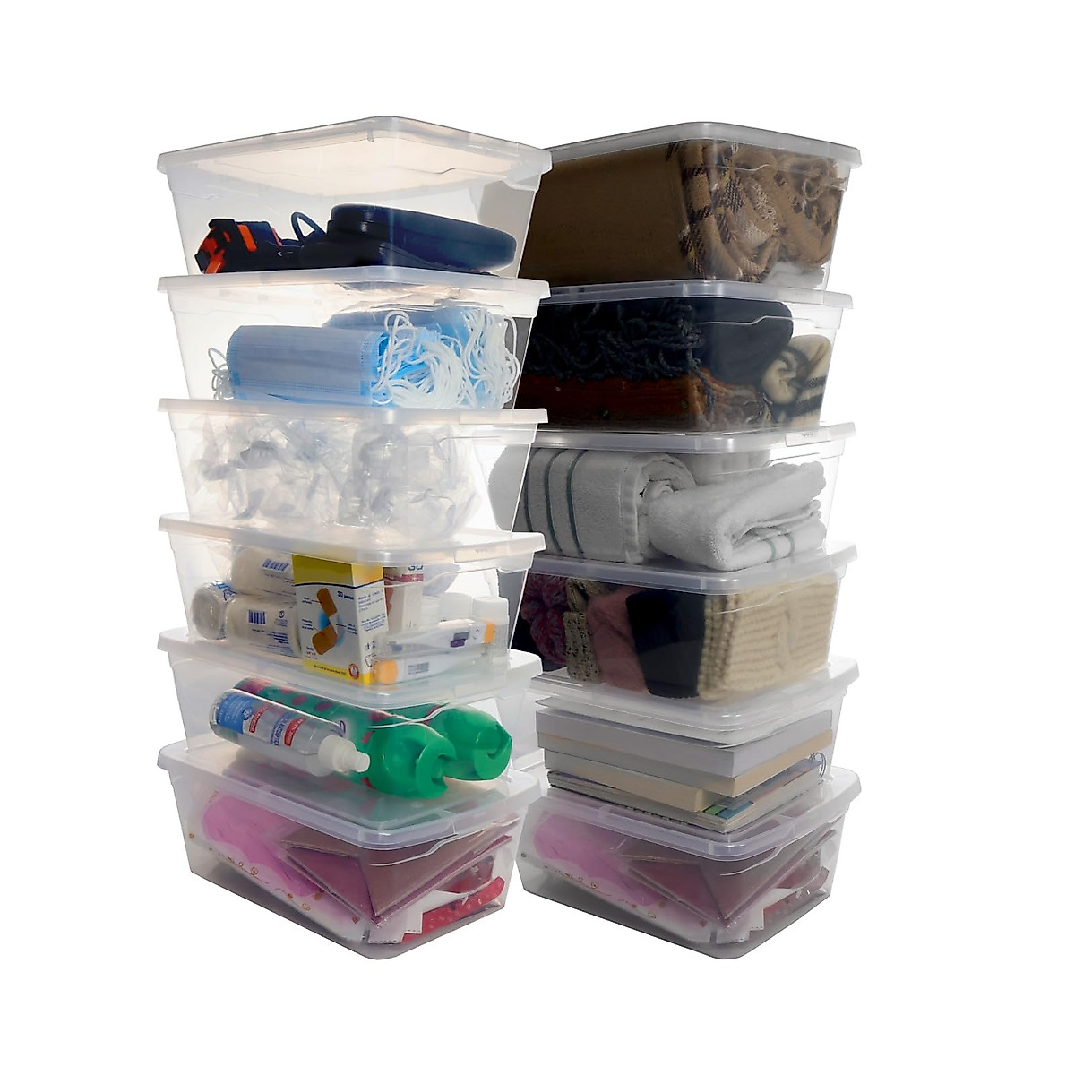 Prodeplast 6.4 Qt (1.6 Gal) Plastic Storage Container Bins with Secure Lid | Durable and Nestable Organizing Totes | Clear Color | 12 Pack