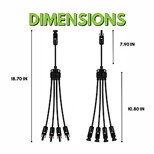 NuEnergy The Original Solar Y Branch Connectors Extra Long Solar Panel Parallel Connectors 1 to 4 Solar Cable Wire Plug Tool Kit (M/FFFF and F/MMMM)
