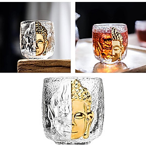 LNGODEHO Buddha and Devil Pattern Wine Glass Champagne Cup Coffee Mug Kungfu Tea Cup for Personalized Crystal Drinking Cup for Wine Vodka (Outline in Gold)