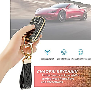 AKIYHIEI for Jeep Key Fob Cover, Soft TPU Full Cover Protection Key Case for Grand Cherokee Renegade Chrysler 200 300 Dodge RAM Durango Challenger Journey Smart Key (Black)