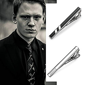 MOZETO Tie Clips for Men, Classic Style Silver Tie Bar Set for Regular Ties Luxury Box Gift Ideas