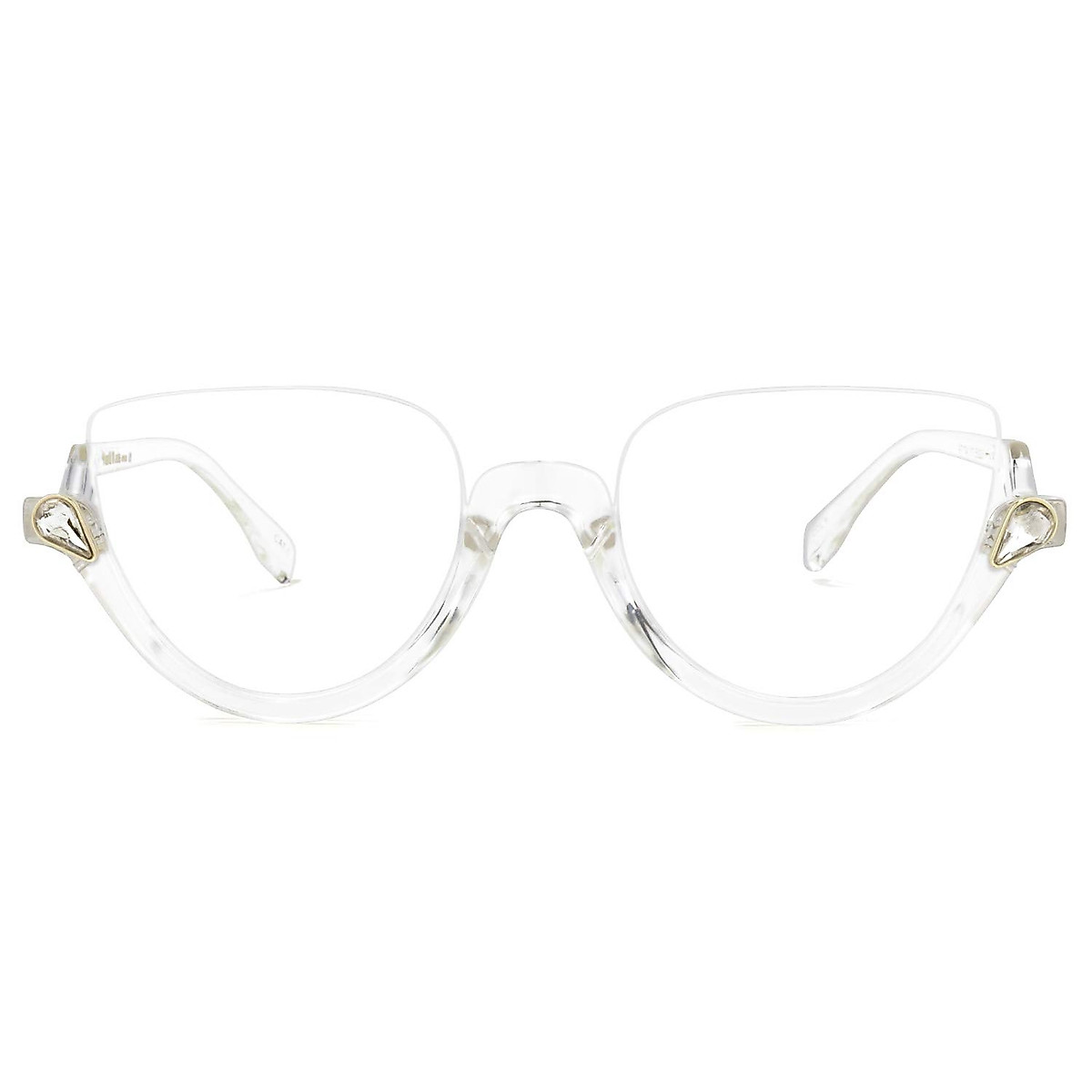 Zeelool Stylish Semi-rimless Cat Eye Glasses Frame for Women with Non-prescription Clear Lens Felicia VHP0189-01 Crystal