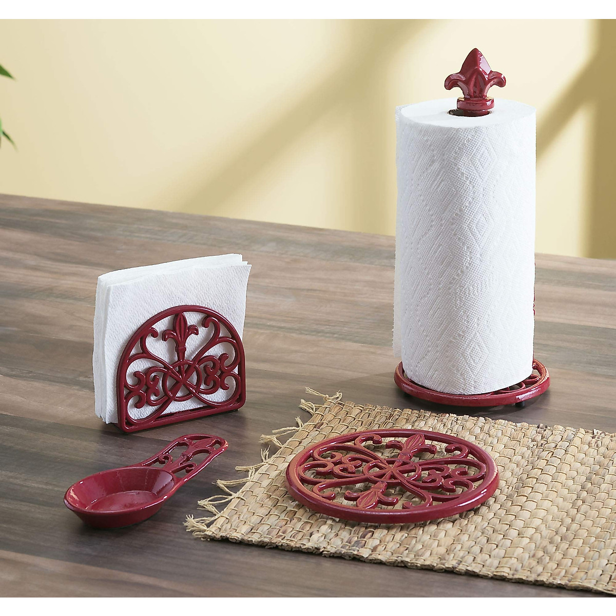 Fleur De Lis Cast Iron Napkin Holder, By Home Basics (Red) / Napkin Holders For Kitchen/Table Napkin Holder With Non-Skid Feet