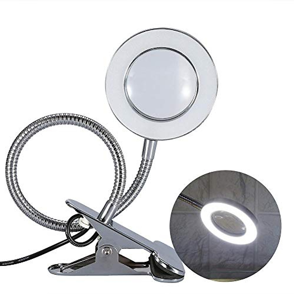 Simlug Magnifying Glass Lamp, Magnifying Light Table Base Holder USB Powered Portable Clamp Table Base Holder Desk Magnifier Lamp Ideal for Eyebrow Tattoo Tattoo