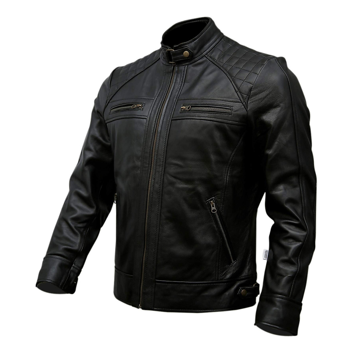 Mens Genuine Leather Biker Jacket Black | Vintage Brown Distressed Lambskin Motorcycle Jackets for Men (Black, X-Large)