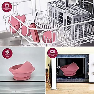 Pinko Coral Baby Led Weaning Supplies Silicone Baby Self Feeding Utensils with Suction Bowl Divided Plate Adjustable Baby Bib Soft Spoon Fork with Lid Drinking Cup Utensil