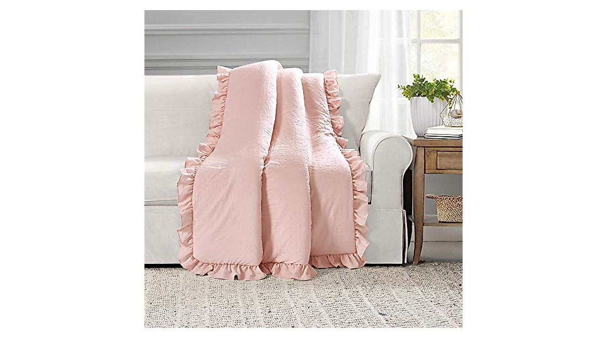 Lush Decor Reyna Soft Knitted Ruffle Throw Blanket - Blush