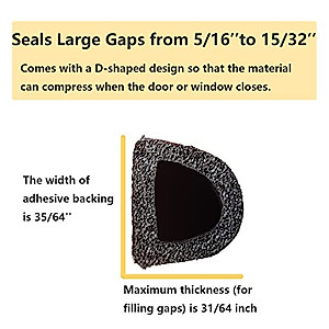 VITAM AMO Weather Stripping Seal Strip for Doors/Windows 18 Feet, Self-Adhesive Backing Seals Large Gap (from 5/16 inch to 15/32 inch), Easy Cut to Size