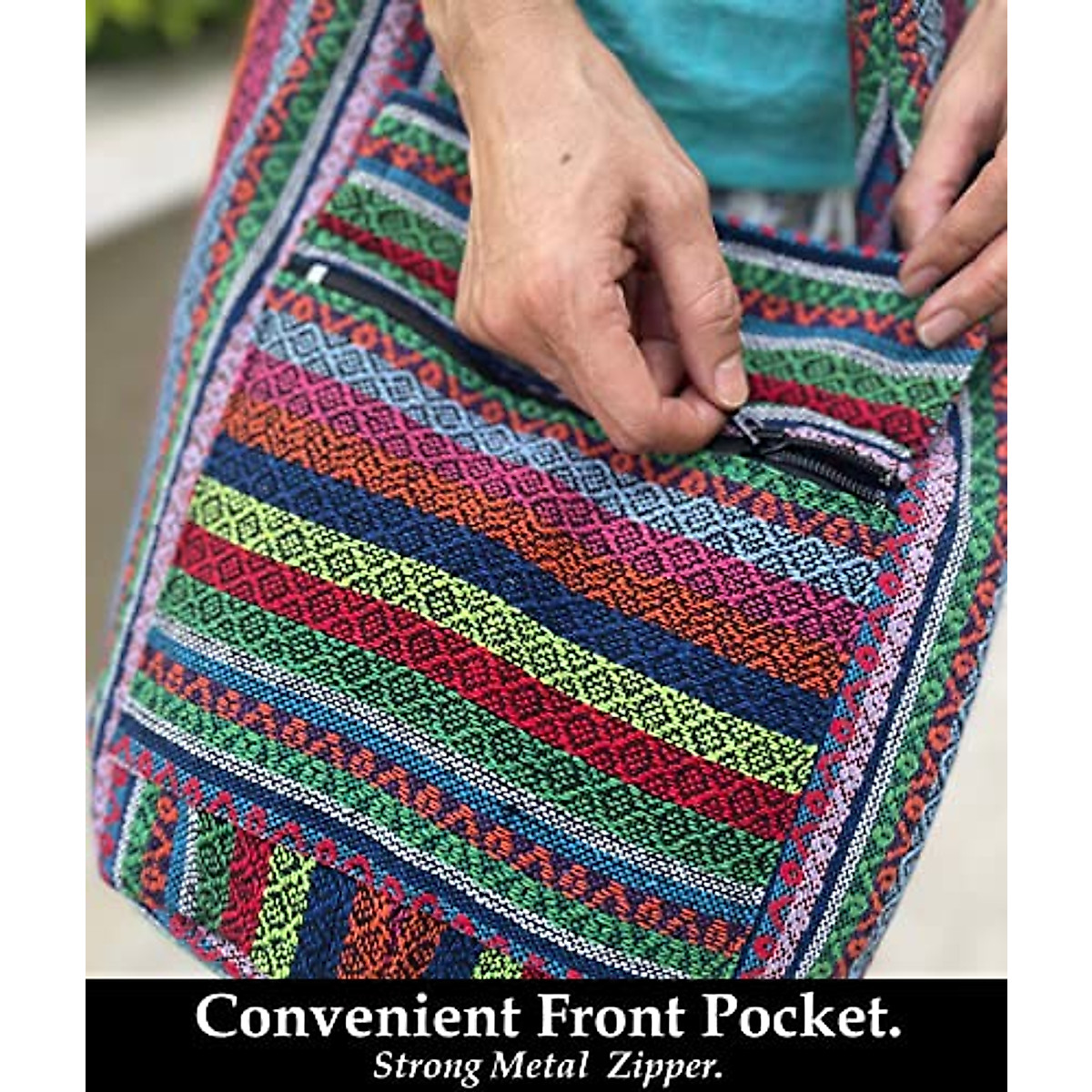 Aztec Crossbody Bags for Women - Boho Shoulder Bag - Handmade Hippie Purse - Fully Lined Cotton Interior - Medium (Rainbow)