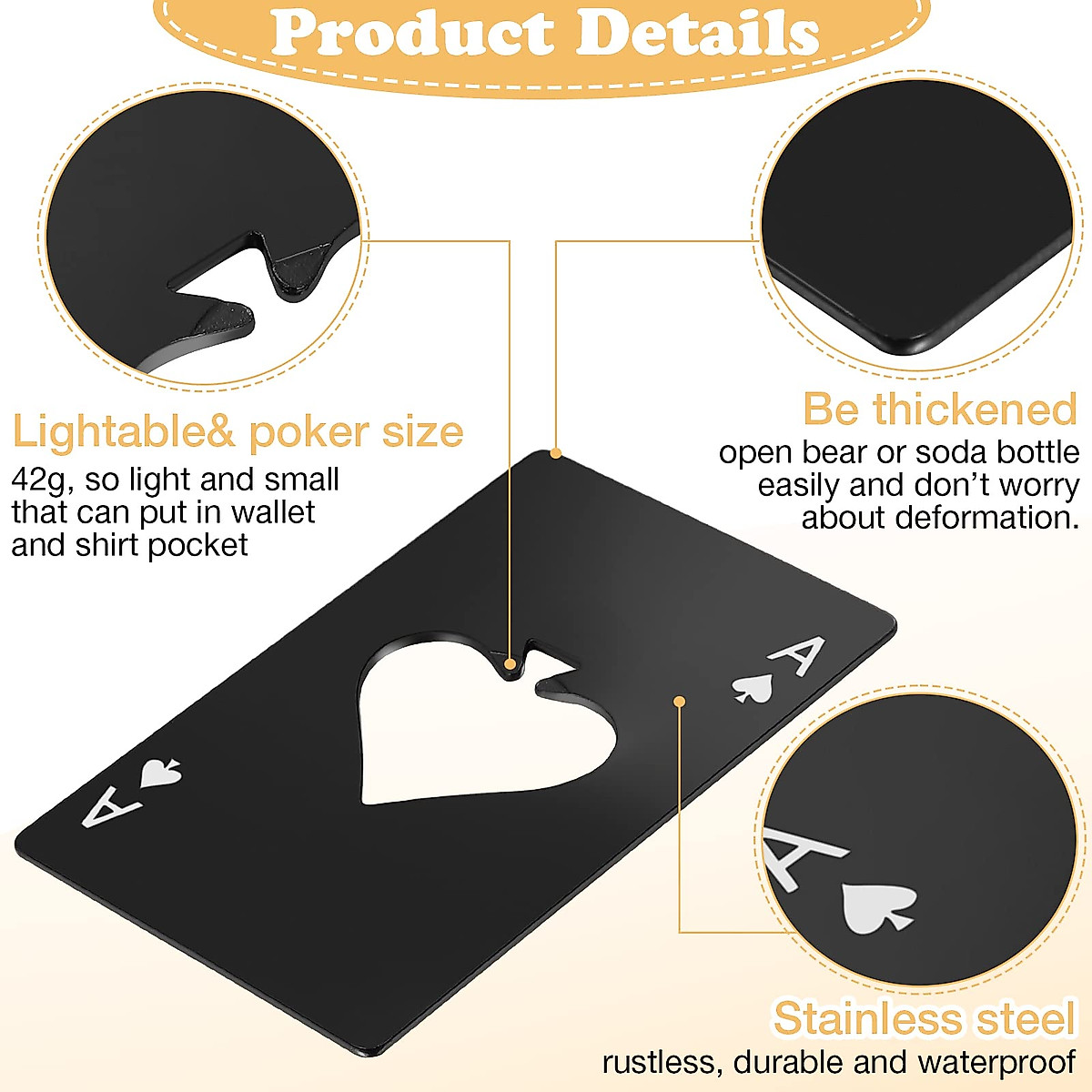 50 Pieces Poker Card Bottle Openers Groomsmen Ace of Spades Bottle Opener Stainless Steel Beer Bottle Opener for Your Wallet and Pocket, Nice for Groomsmen Present, Black, Silver