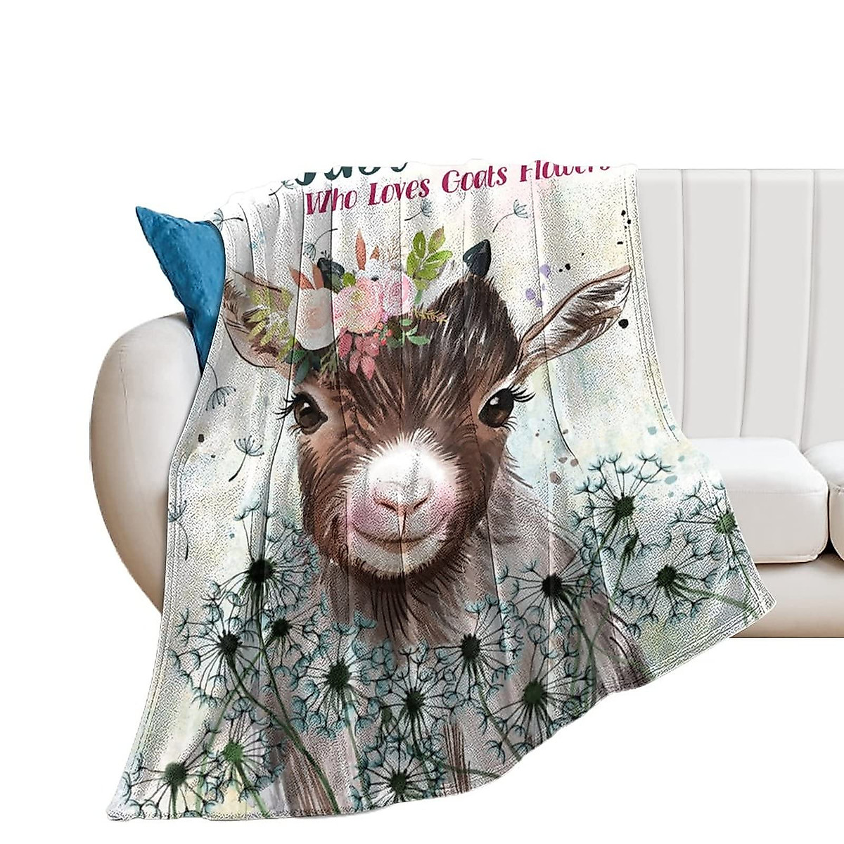 Just A Girl Who Loves Goats Flowers Throw Blanket Flannel Plush Soft Warm Blankets 50"X40" for Kids Adults Gift Sofa Chair Bed Office