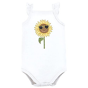 Hudson Baby Unisex Baby Cotton Sleeveless Bodysuits, Sunflower, 3-6 Months