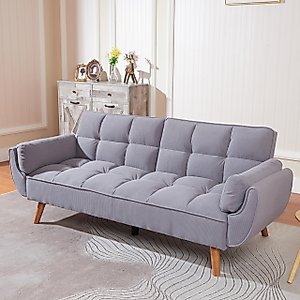 Modern Convertible Futon Sofa Bed Corduroy Upholstered Tufted Daybed with High Legs and 2 Pillows,Living Room Loveseat Sleeper Couch Bed for Home Apartment Office RV Studio