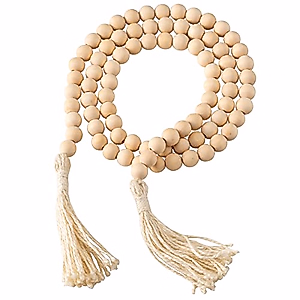 NEEDOMO Wooden Beads, 58 Inch Farmhouse Wood Beads Garland for Boho Decor with Tassels, Christmas Garlands Rustic Country Decor for Coffee Table, Home, Living Room, Bedroom