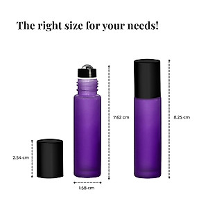 Your Oil Tools 10 Pack Essential Oil Roller Bottles, 10ml Empty Purple Frosted Glass Roll-on with Leak Guard Stainless Steel Roller Balls & Black Caps for oils and perfume