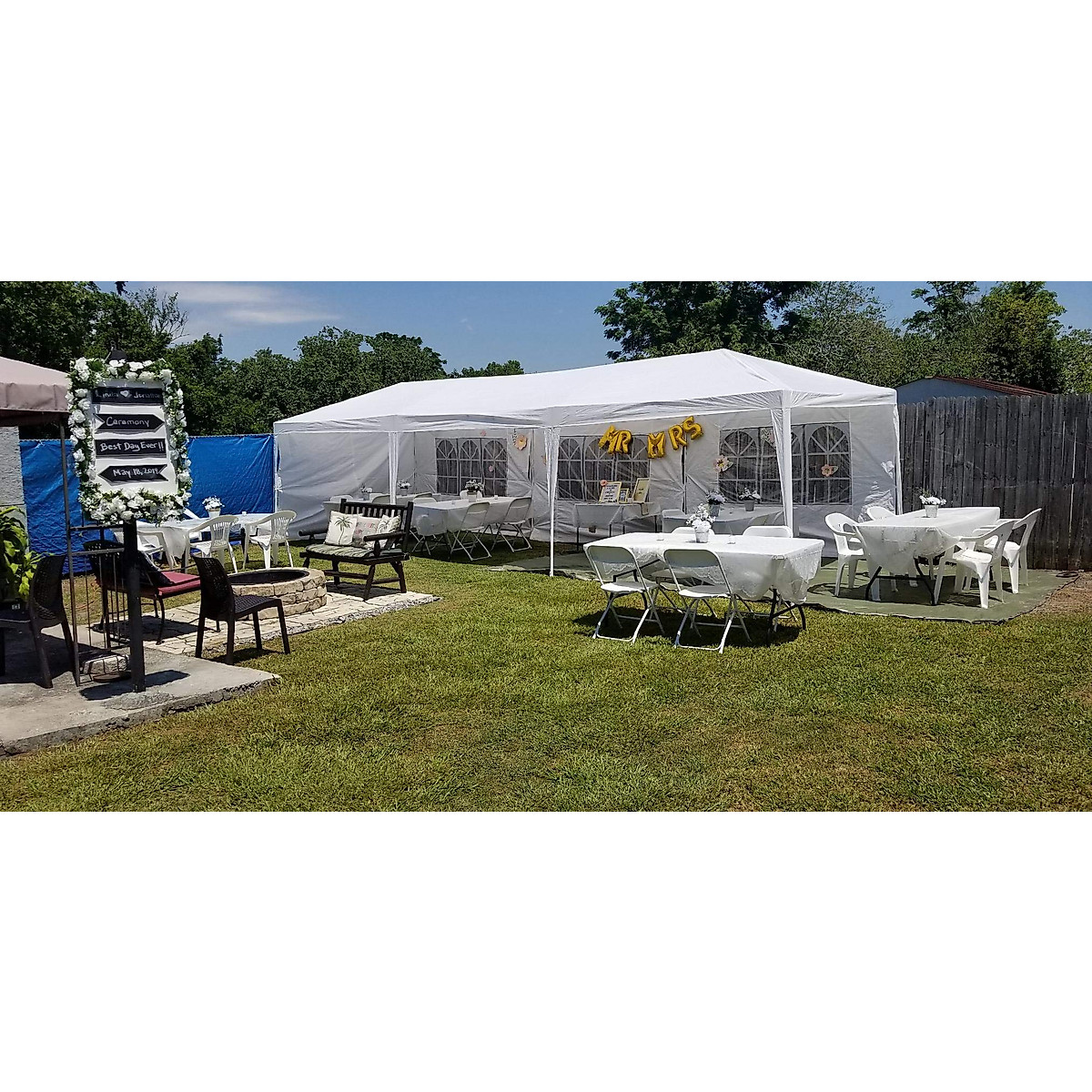 10'x30'x8.5' White Outdoor Gazebo Canopy Tent 8 Removable Walls, for Wedding Tent Party Tent Meeting Tent Camping Tent Commercial Use Backyard Events Etc, Easy to Assemble, Elegant Design