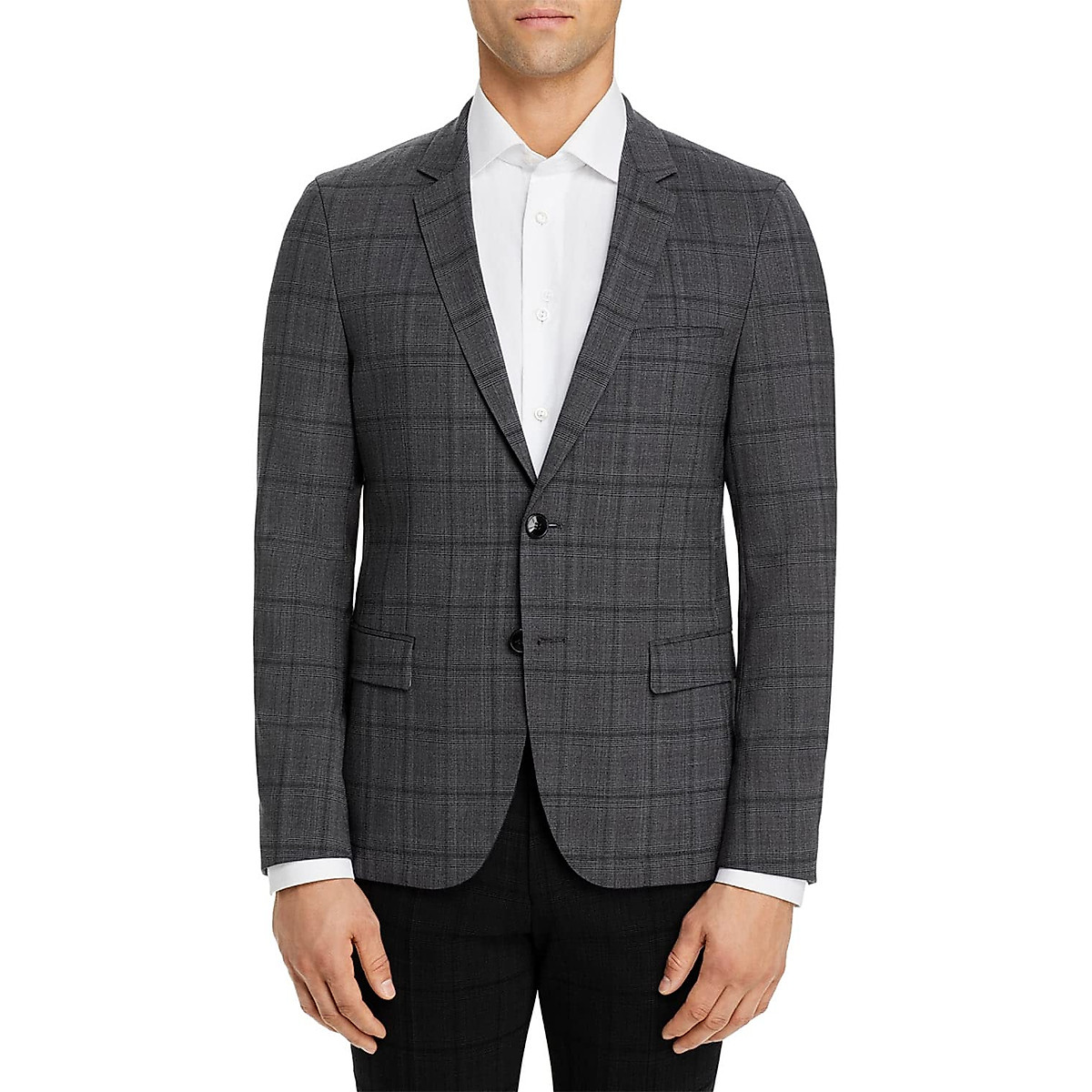 Hugo Boss Mens Extra Slim Fit Washable Fabric Plaid Sport Coat 40 Long Charcoal